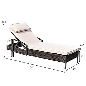 Tangkula Patio Lounge, Outdoor Reclining Wicker Rattan Chaise, Beach Pool Yard Porch Adjustable Backrest Lounger Chair, Beige