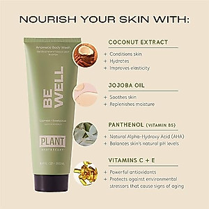 plant apothecary Sulfate Free Body Wash for men and women Be Well 8.4oz Moisturizing Shower Gel with Essential Oils, and Vitamin E, Vitamin B5
