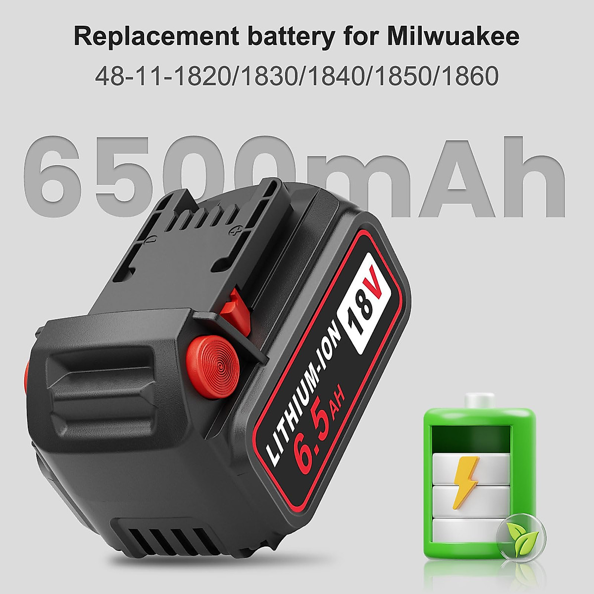 Komifolen 2 Pack 18V 6.5Ah Battery and 1 Set 18Volt Charger Compaitble with Milwaukee m18 Batteries 48-11-1820 48-11-1830 48-1840 48-11-1850