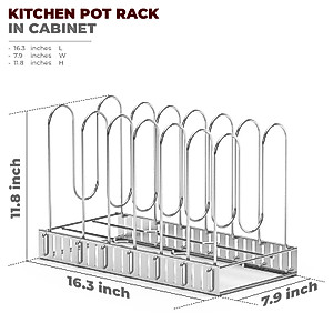 Vdomus Pot Rack Organizer with 3 DIY methods, Pot and Pan Lid Storage for Cabinet kitchen, 8+ Pots and Pan Holder Pot Racks, Adjustable Pot and Pan Rack Lid Holder (Silver)