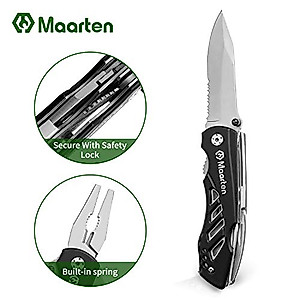 Pocket Multitool with Safety Locking Blade Handy Gift for Men Women,18 in 1 Portable Multifunctional Multi Tool with Spring-Action Plier for Survival Camping Hiking Outdoor Hunting
