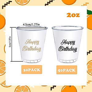 CIEOVO 100 Pieces Happy Birthday Party Shot Glass, Disposable 2 oz Plastic Cups 21st Happy Birthday Gifts Clear Tasting Cups for Birthday Party Supplies