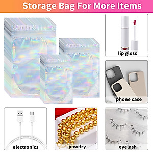 300 Packs Mylar Bags, 3 Sizes Smell Proof Bag Resealable Mylar Bags for Food Storage, Holographic Ziplock Bags with Front Window Packaging Pouch for Sample Snack Cookies Jewelry (Holographic)