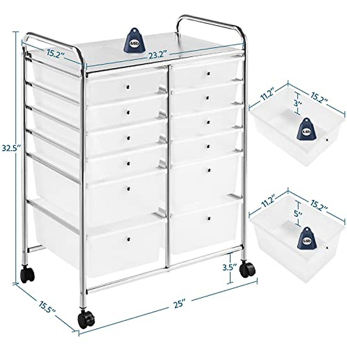 Utility Cart with 12 Drawers Rolling Multipurpose Movable Organizer Cart Storage Bin Trolley Tools Scrapbook Paper Organizer on Wheels(White)