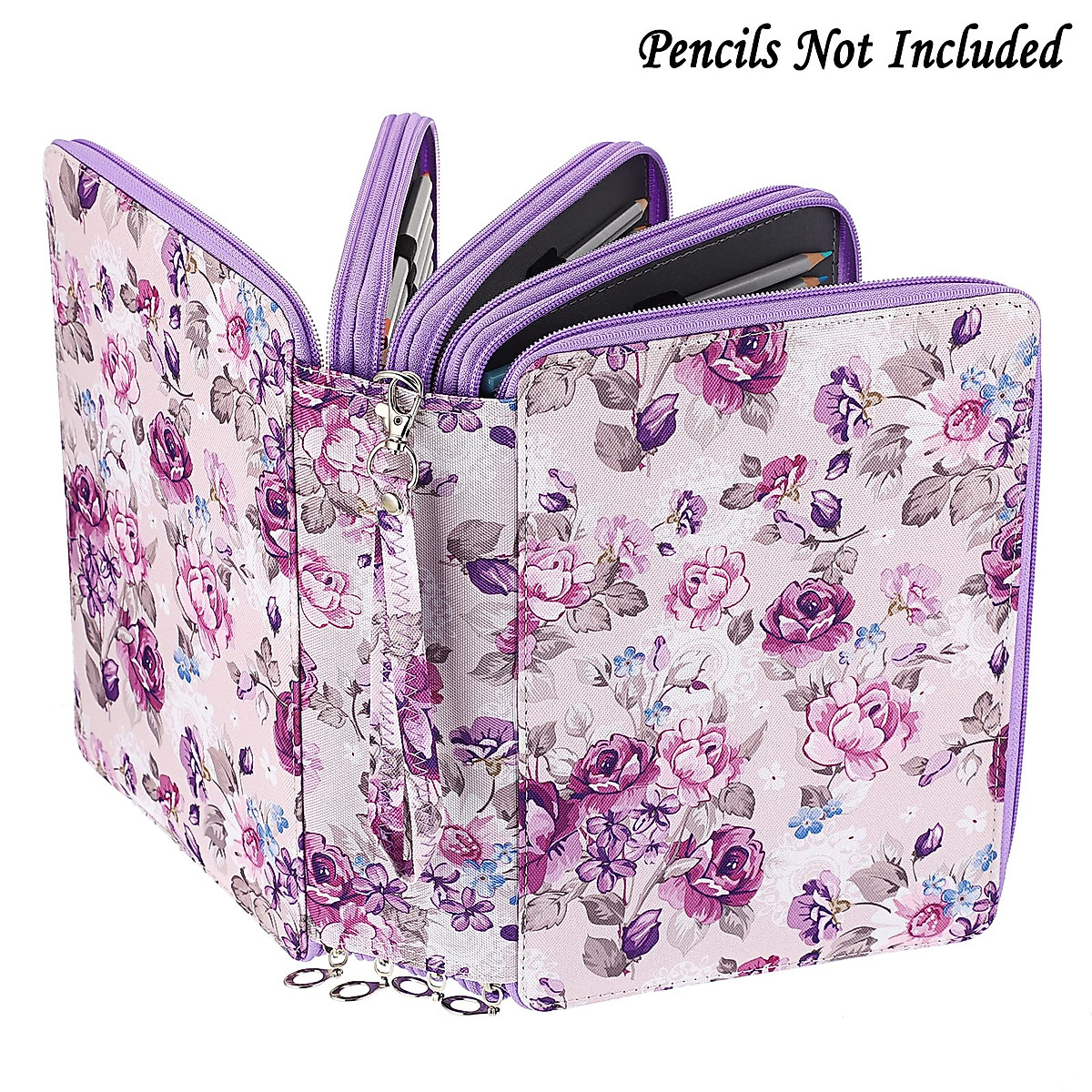 BTSKY Colored Pencil Case- 200 Slots Pencil Holder Pen Bag Large Capacity Pencil Organizer with Handle Strap Handy Colored Pencil Box with Printing Pattern Rose