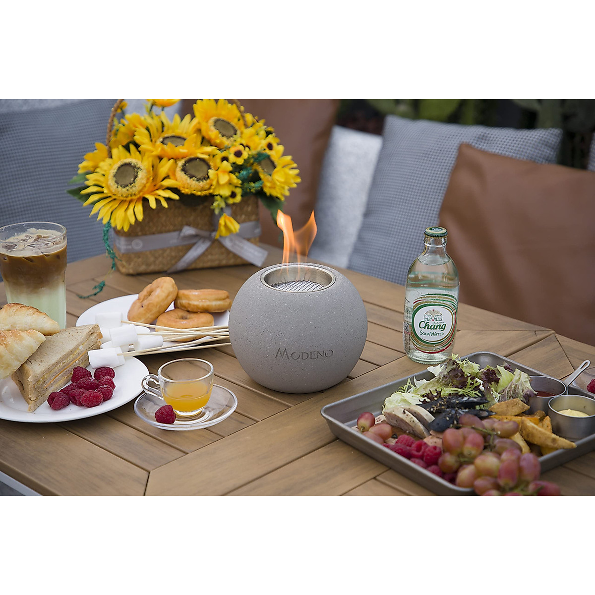 Bio Ethanol Fireplace Smokeless Portable Concrete Mini Tabletop Fire Pit Bowl Pot for Indoor Outdoor Garden Decor, 6.57in x 6.57in x 5.2in, Grey