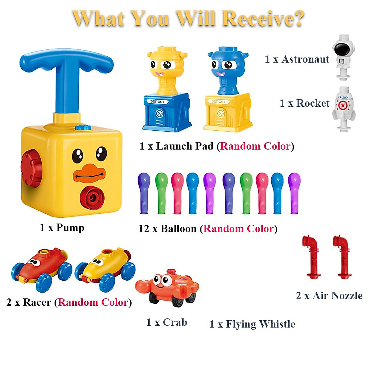 NEXTAKE Balloon Powered Car Launcher Toy Set, Aerodynamics Air Powered Toy Balloon Power Racer Balloon Car Toy with Pump, Launch Pad, Astronaut, Rocket (Duck with Launch Pad)