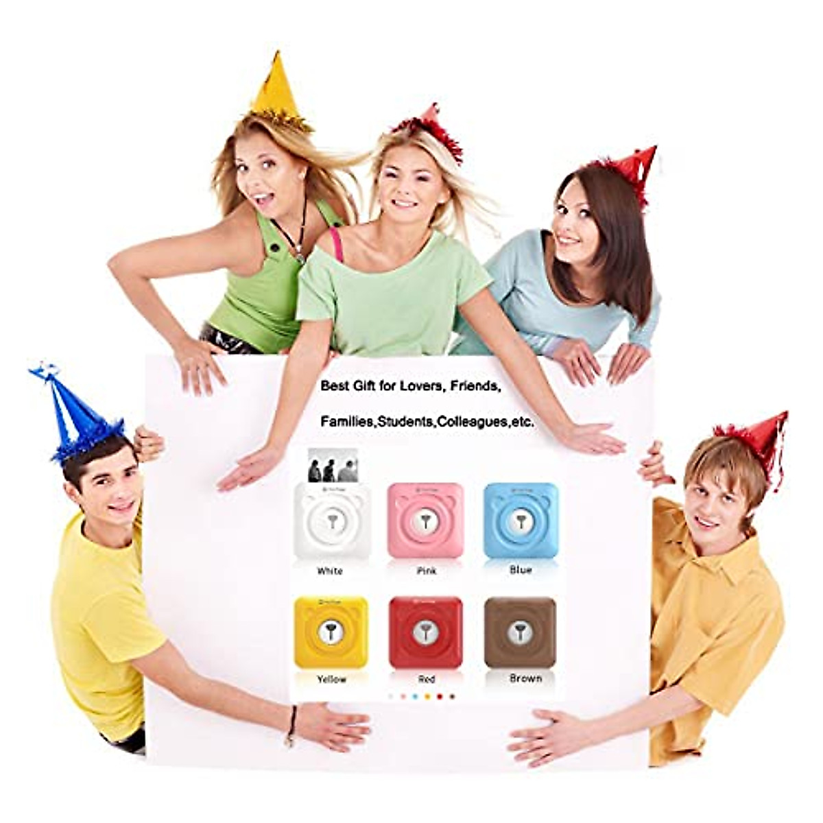 Mini Thermal Photo Printer, Wireless Picture Label Memo Receipt Paper Printer with Bluetooth 203DPI, Suitable for Android iOS Window (Red)