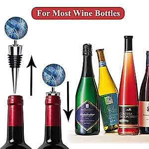 Wine Bottle Stoppers, Decorative Cute Wine Stoppers, Marble, Nurse Gifts, Stainless Steel, Set of 4, For Beverage, Bar, Holiday Party, Wedding