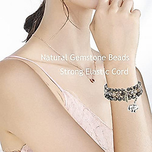 C&L Accessories Chakra Beaded Bracelets For Women Men Teens 3 Pcs Healing Bracelets Natural Gemstone Bead Ball Stretchable Bracelet Set with Elephant Leaf Pendant Charm (Gray/Dragon Vein)