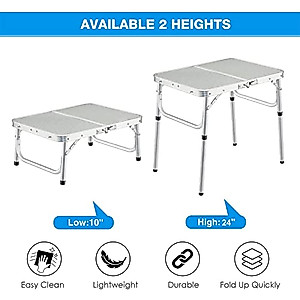 DOUBAO Folding Camping Table Adjustable Lightweight Desk Anodized Aluminum Tube Legs Rubber Feet