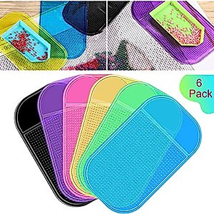 Blulu 6 Pieces Anti-Slip Tools Sticky Mat for Diamond Painting Sticky Gel Pad Non-Slip Universal Mount Holder 5.6 x 3.3 Inch for Holding Tray 5D Diamond Embroidery Accessories for Kids or Adults