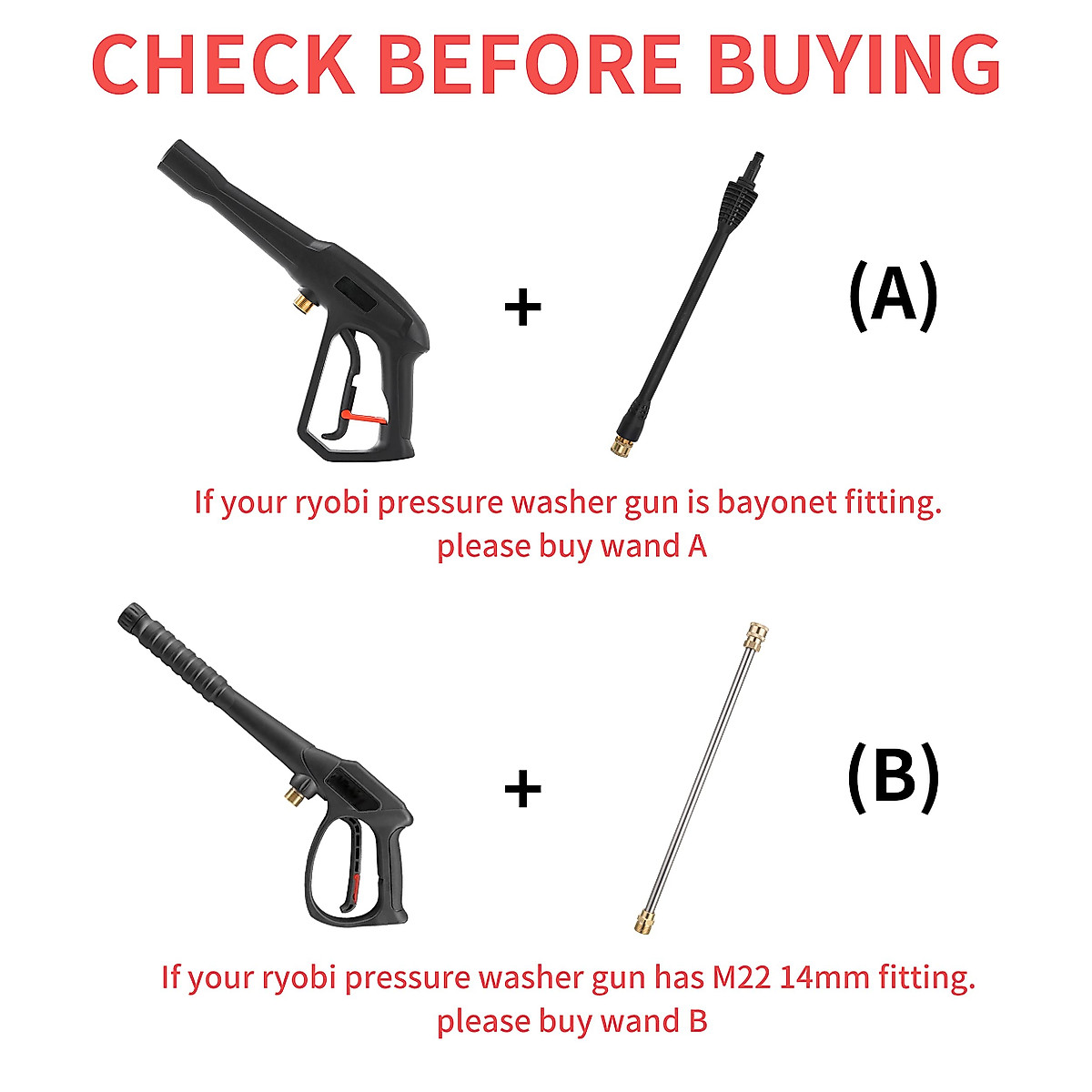 PWACCS Pressure Washer Accessories Kit – 16 Inch Power Washer Replacement Wand with 5 Spray Tips and Turbo Nozzle – Compatible with Ryobi, Portland, Husky Black