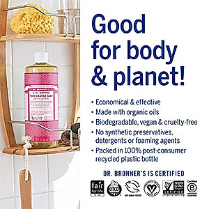 Dr. Bronner’s - Pure-Castile Liquid Soap (Rose, 32 ounce) - Made with Organic Oils, 18-in-1 Uses: Face, Body, Hair, Laundry, Pets and Dishes, Concentrated, Vegan, Non-GMO