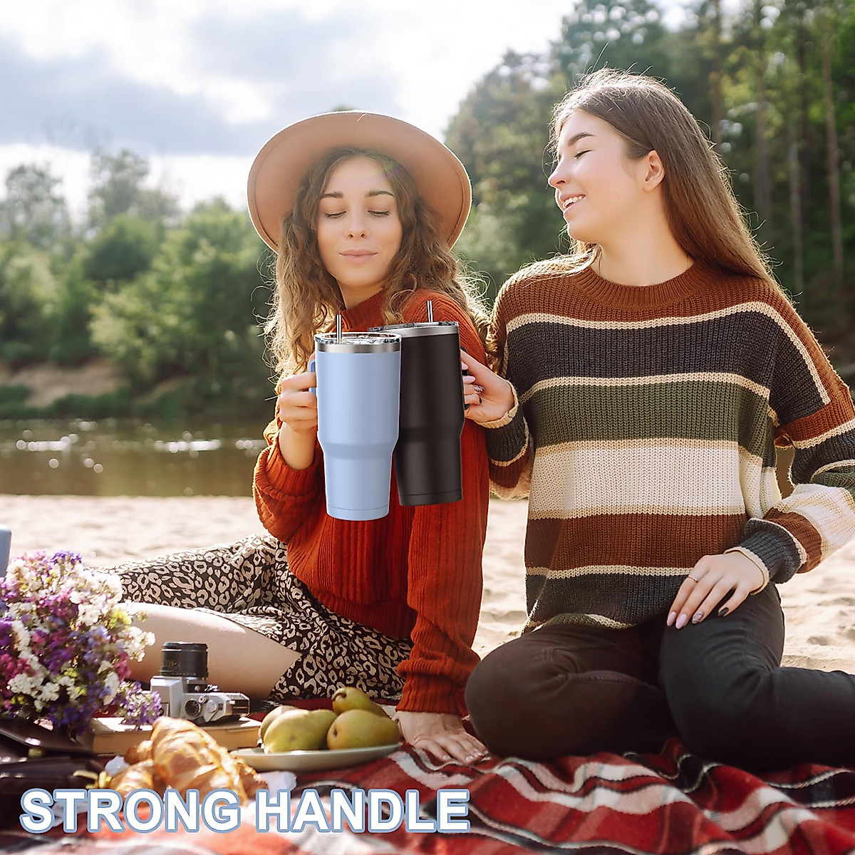 AUSOR 30 oz Tumbler with Lid and Straw,Water Bottle with Handle,Insulated Stainless Steel Tumbler for Hot & Cold, Coffee Travel Mug Cups Reusable Blue