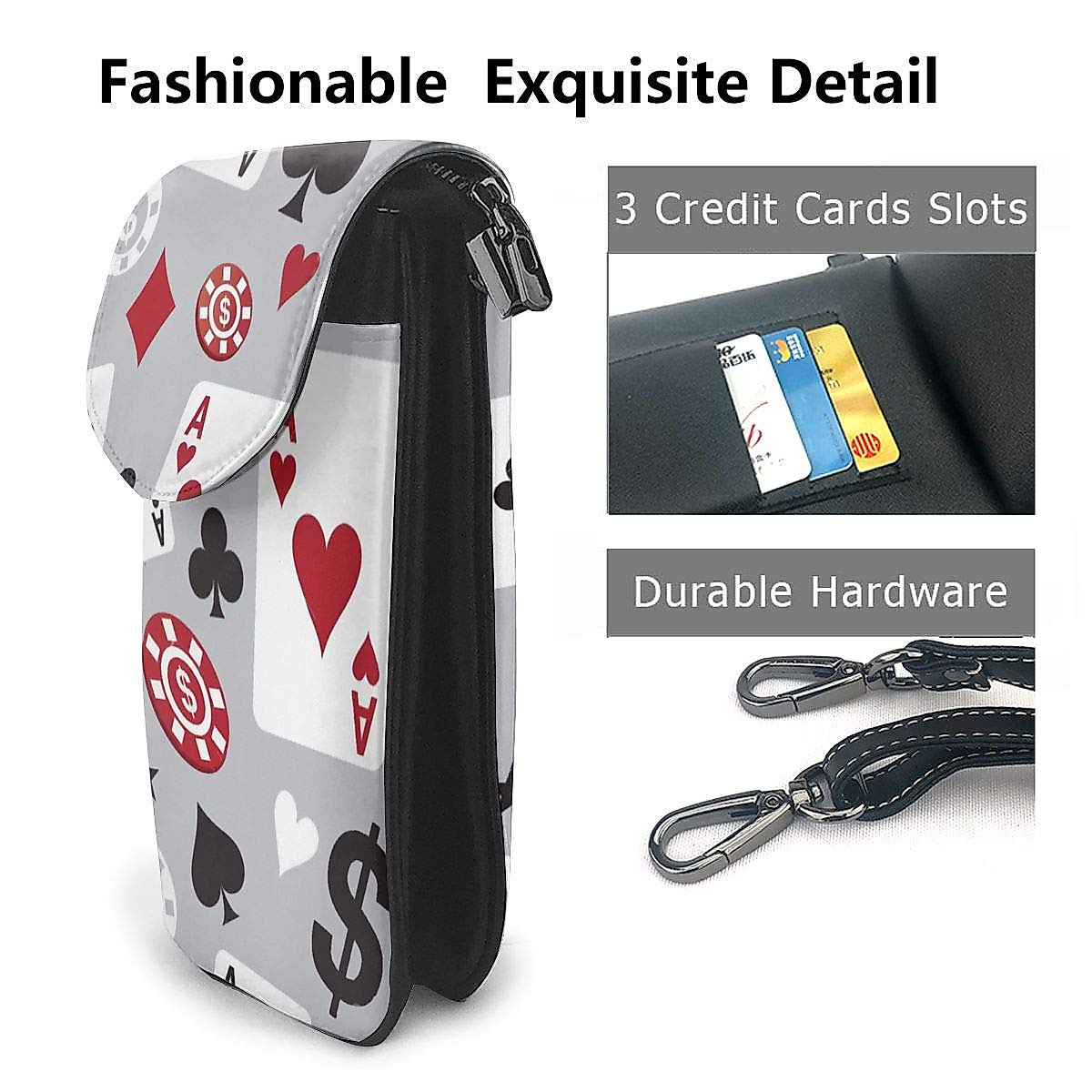 YongColer Fashion Small Cellphone Crossbody Shoulder Bag Poker Card Casino Cell Phone Purse Wallet Lightweight Roomy Pockets Smartphone Bag For Women Girls Teens