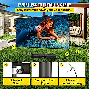 VEVOR Movie Screen with Stand 135inch Portable Projector Screen 16:9 4K HD Wide Angle Projector Screen with Stand Easy Assembly with Storage Bag for Both Indoor and Outdoor Use