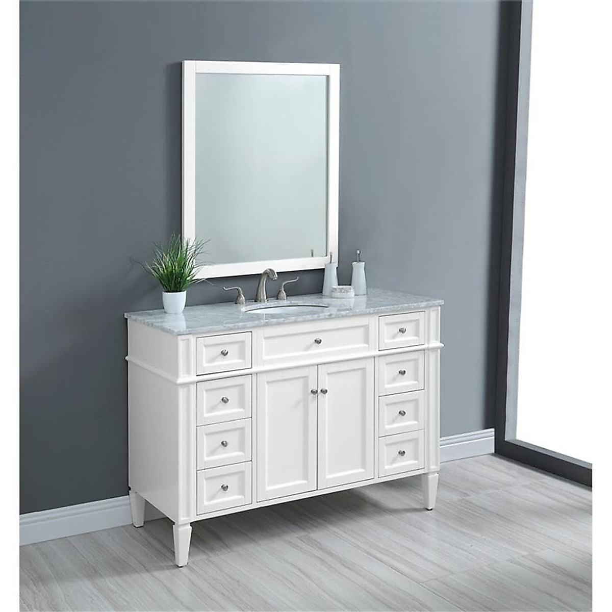 Elegant Kitchen and Bath 48 inch Single Bathroom Vanity Cabinet Set with White Marble Countertop - White