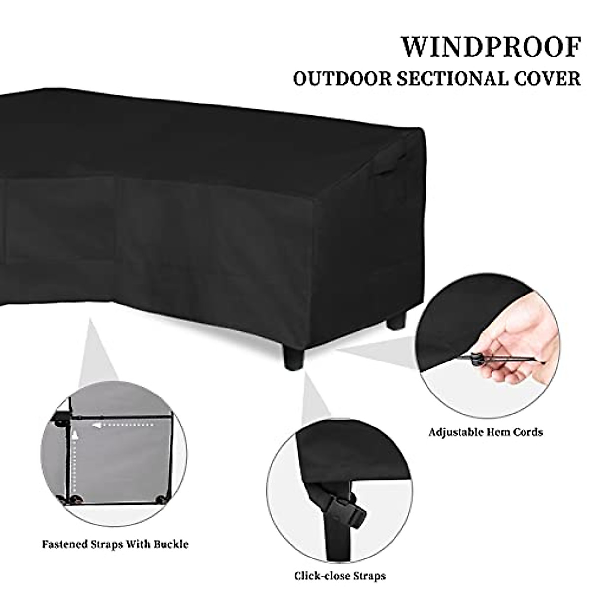 Easy-Going Patio V-Shaped Sectional Sofa Cover, Waterproof Outdoor Sectional Cover,Heavy Duty Garden Furniture Cover with Air Vent 89" L (on Each Side) x 33.5" D x 31" H, Black