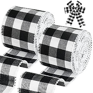 Tenn Well Black and White Plaid Ribbon, 19.6 Yards 2.5 inch Wired Christmas Buffalo Check Ribbon for Bow Making, Gift Wrapping, Wreath, Christmas Tree Decoration (2 Roll x 9.8 Yards)