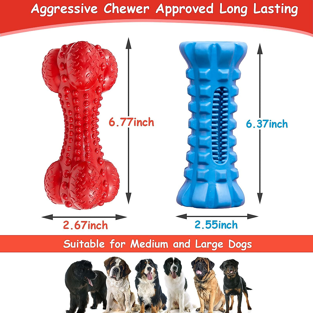 BAPSOUZU Dog Squeaky Toys for Aggressive Chewers, Toothbrush Stick Durable Dog Chew Toys for Large Dog Medium Breed, Indestructible Tough Dogs Toys for Teeth Cleaning (Bacon & Chicken Flavor)