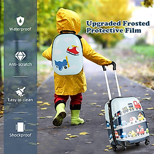 GYMAX Kids Carry On Luggage Set, 12" & 16" 2PCS Rolling Suitcase (Little Airplane)