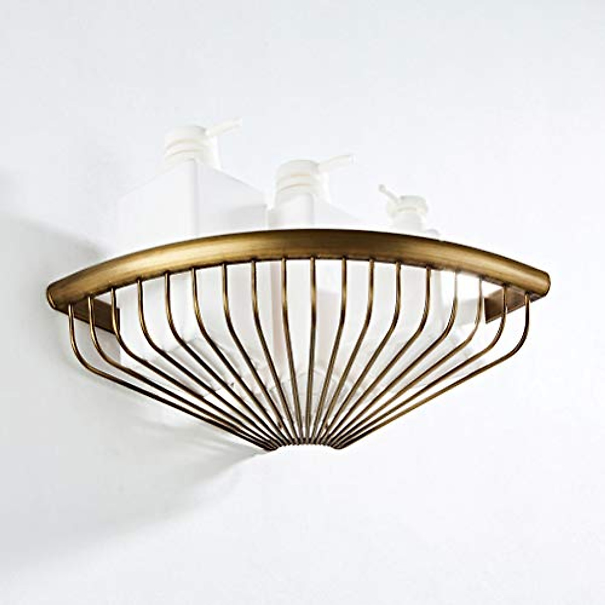 Amosfun Bathroom Organization and Storage Fan Shape Bath Storage Shelf Rack Wall Mount Bathroom Shower Organizer Basket Retro Storage Shelf Basket (Bronze)