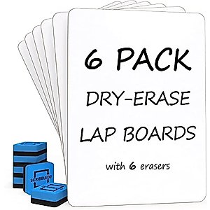 Scribbledo Set of 6 Small White Board Dry Erase Boards Classroom Pack Mini White Boards 9"x12” Personal Whiteboards for Students Teachers School Supplies Lapboards l 6 Mini Whiteboard Erasers Included
