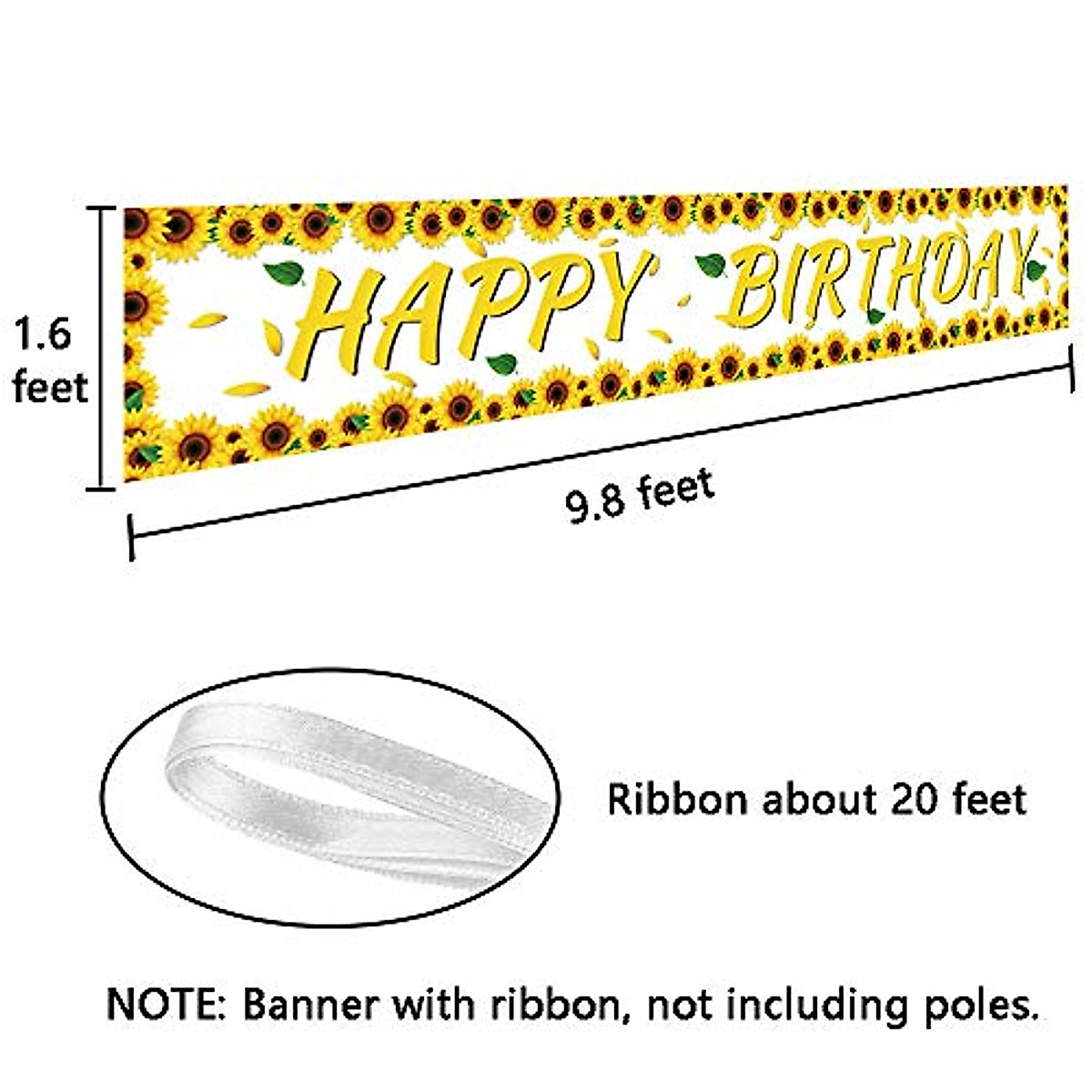 Ushinemi Sunflower Birthday Party Decorations, Sunflower Theme Happy Birthday Banner Decor, 9.8x1.6 Feet
