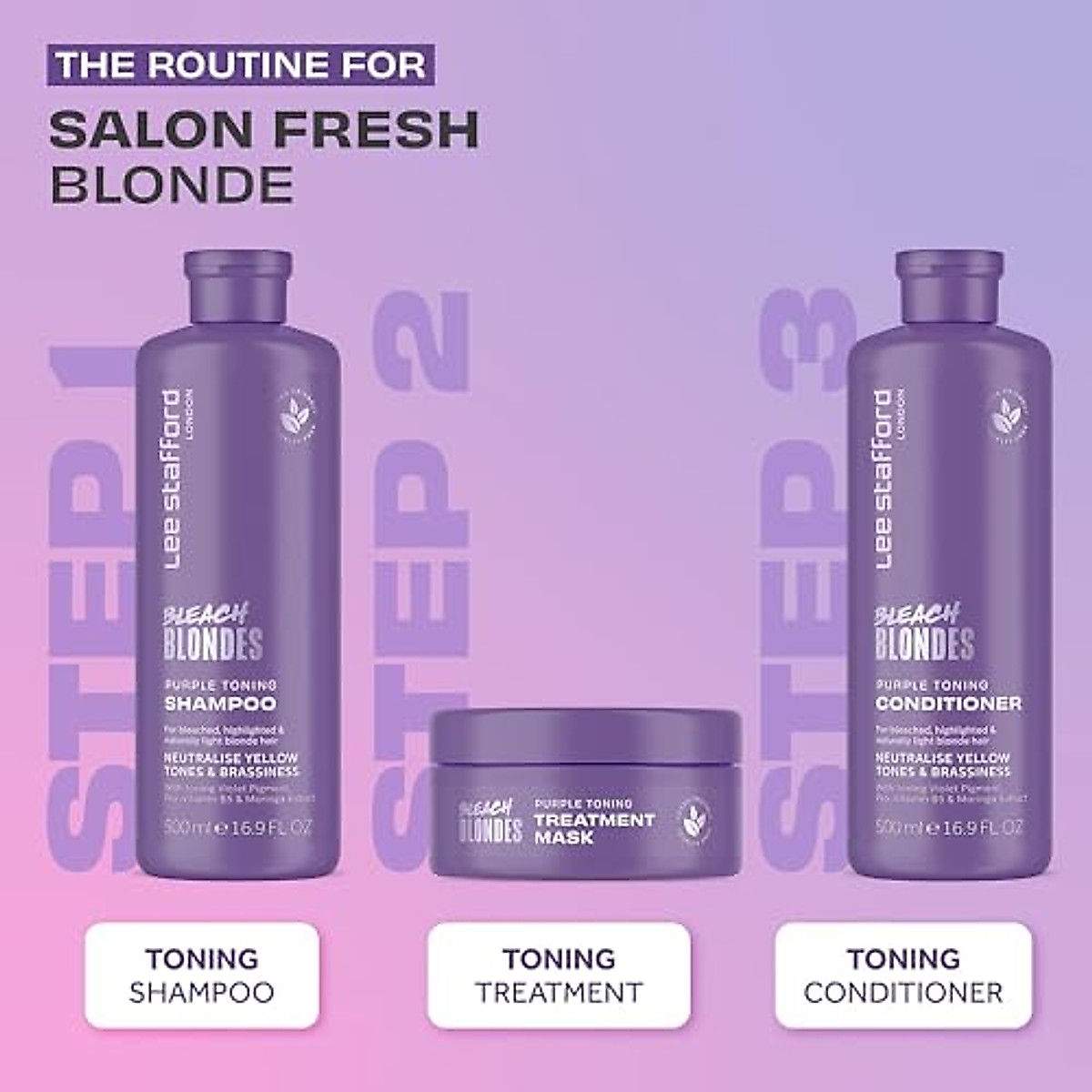 Lee Stafford Purple Toning Shampoo | Bleach Blonde Collection - Best Toner Cleanser, Neutralizes Brassy & Yellow, Great for Color Treated, Silver, & Grey, Hydrating for Dry, Damaged Hair, 16.9 Fl Oz