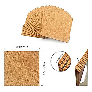 60Pcs Self Adhesive Cork Squares, MOTASOM 4 x 4 Inch Strong Cork Adhesive Sheets, Reusable Cork Board Cork Backing Sheets, Mini Wall Cork Tiles Mat for Coasters and DIY Crafts