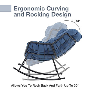 OC Orange-Casual Outdoor Rocking Chair, Patio Comfy Reading Chairs with Oversized Cushion, Indoor Rocker Egg Recliner Chair for Balcony Front Porch Garden Living Room, Navy Blue