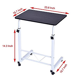 OKBOP Bedside Computer Desk Adjustable Height Sofa Side Table with Wheels, Small Wooden Laptop Stand Tray Tables for Home Office, Modern Student Writing Desk for Small Space (Black)