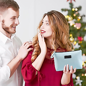 Cosmetic Bags for Women Small Makeup Bag for Purse Pu Leather Makeup Pouch Travel Makeup Bag with Zipper Make Up Bag for Travelling (Blue)