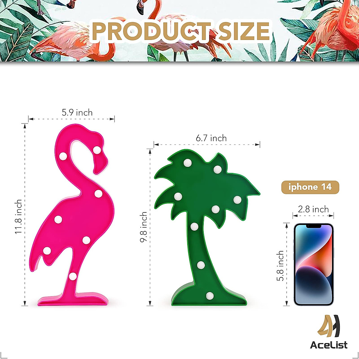 AceList Tropical Luau Party Supplies Flamingos Palm Trees Sign Light for Hawaiian Themed Party Decoration Birthday Bedroom Wall Decor Table Centerpieces