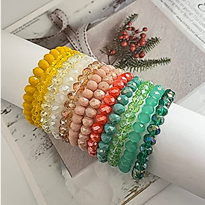 WAINIS 24PCS Bohemian Multi-Layer Crystal Beaded Stacking Bracelet For Women Versatile Stretch Strand Statement Wrap Stackable Shiny Crystal Bead Bracelets Pack