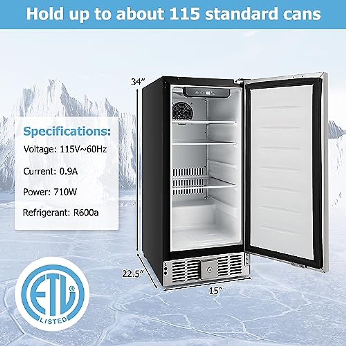 COSTWAY 115 Cans Compact Beverage Refrigerator, 2.9 Cu.ft Drink Cooler with Adjustable Shelves & Stainless Steel Door, 32℉-50℉, Built-in or Freestanding Mini Beverage Fridge for Apart, Office