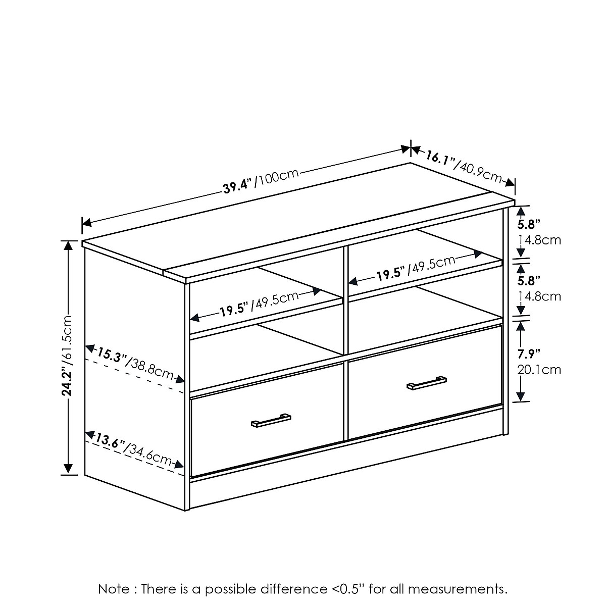 Furinno Jensen TV Stand with Drawer, French Oak, Large