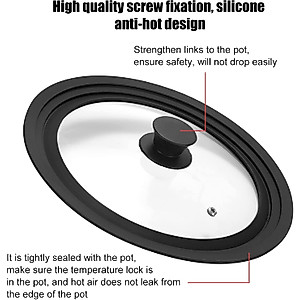 Universal Lid for Pots, Pans and Skillets - Tempered Glass with Heat Resistant Silicone Rim and Heat Resistant Handle Fits 10", 11" and 12" Diameter Cookware, Black