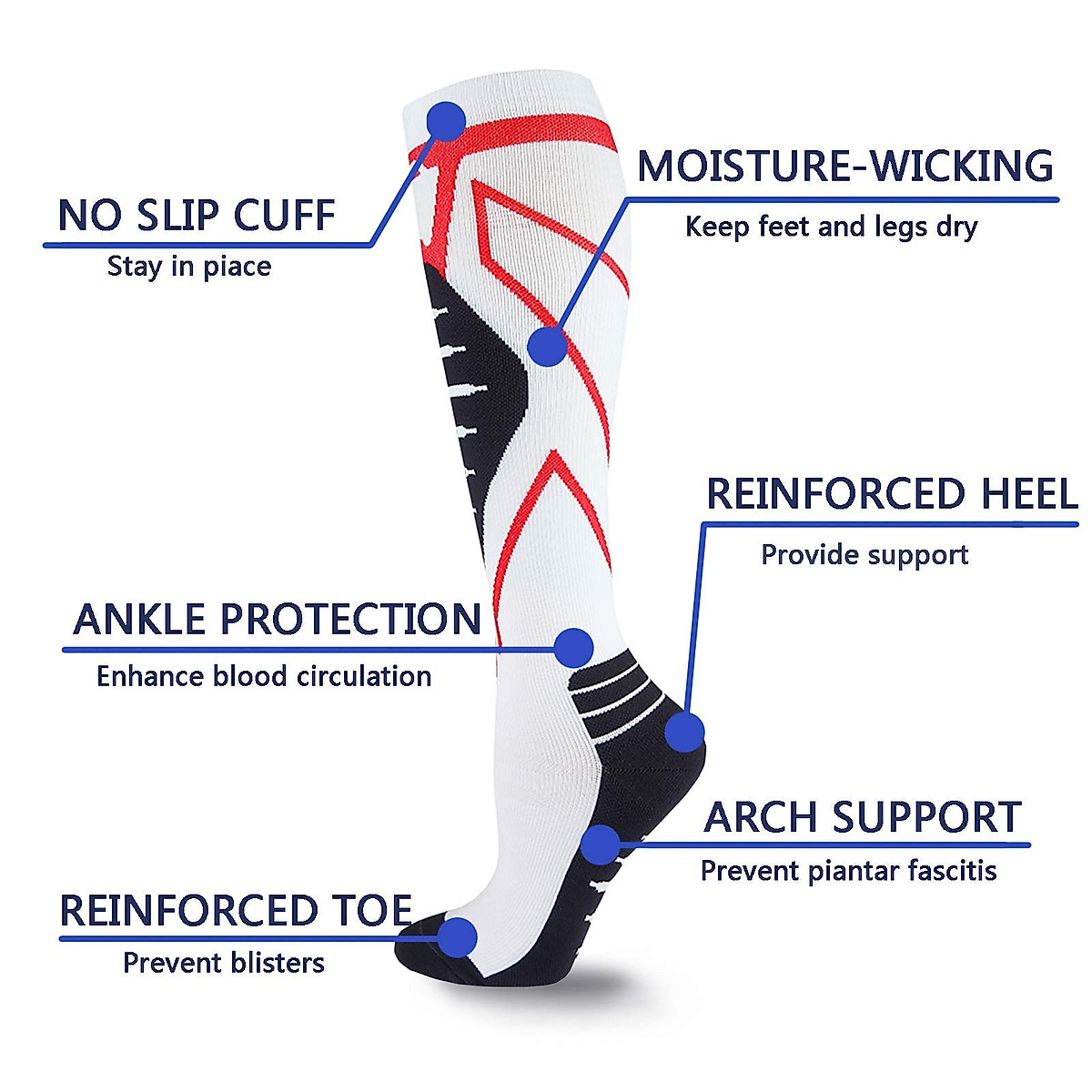 YiG Compression Socks 20-30mmHg for Women & Men, Best for Sports, Sports, Nursing, Cycling, Fitness (White and Black)