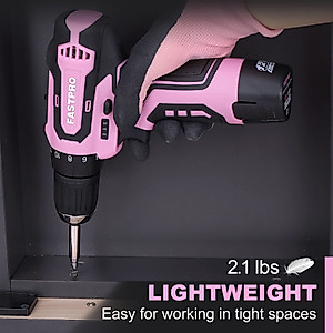 FASTPRO 160-Piece Pink Tool Set with 12V Cordless Lithium-ion Drill Driver, Lady's Home Repairing Tool Kit with Drill in Storage Case, For DIY, Home Maintenance.