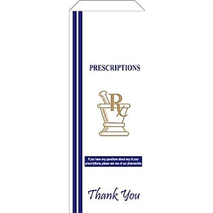 Pharmacy Prescription Bags White - 3.5 x 1.5 x 10 inches - Gold and Blue Thank You Print - Pack of 100 (Rx Bag, Paper Bag, Medicine Bag, Lunch Bag, Party Favor Bag)