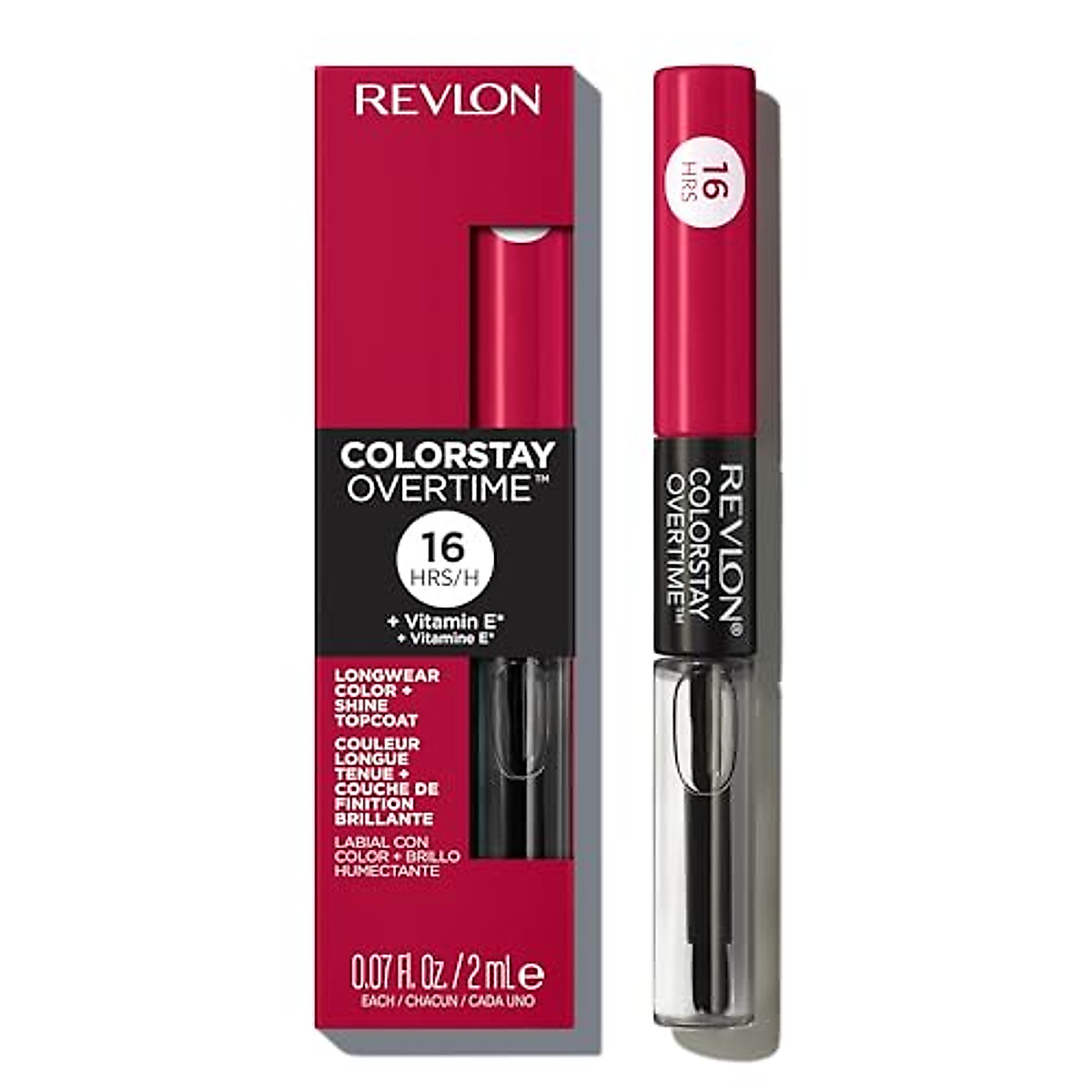 Revlon Liquid Lipstick with Clear Lip Gloss, ColorStay Overtime Lipcolor, Dual Ended with Vitamin E, 480 Unending Red, 0.07 Fl Oz