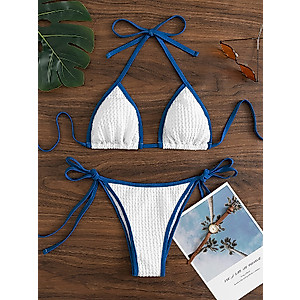 SHENHE Women's Sexy Bikini Sets Ring Triangle Tie Bathing Suits 2 Piece Swimsuits Beige S