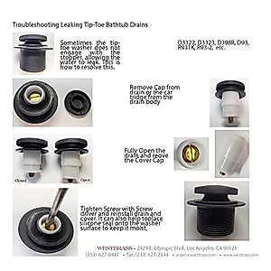 Westbrass R93-36-62 1-1/2" Coarse Thread Tip-Toe Bathtub Drain Plug Trim Set with One-Hole Overflow Faceplate, Matte Black (36-Pack)