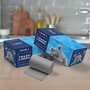 Large Trash Can Liners, 50 Count - 7-10 Gallon Garbage Bags for Office Trash Cans, Bathrooms, Laundry, Bedrooms - 22 Microns Thick, Gray Transparent