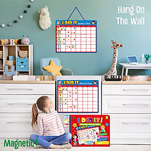 Magnetic Reward Chart, Dry Erase Kids Behavior Responsibility Task Board-84 Chores (including 7 Blanks), 272 Magnetic Stars, 8 Markers & 3 Name Cards-Good Behavior Daily Routine to motivate kids