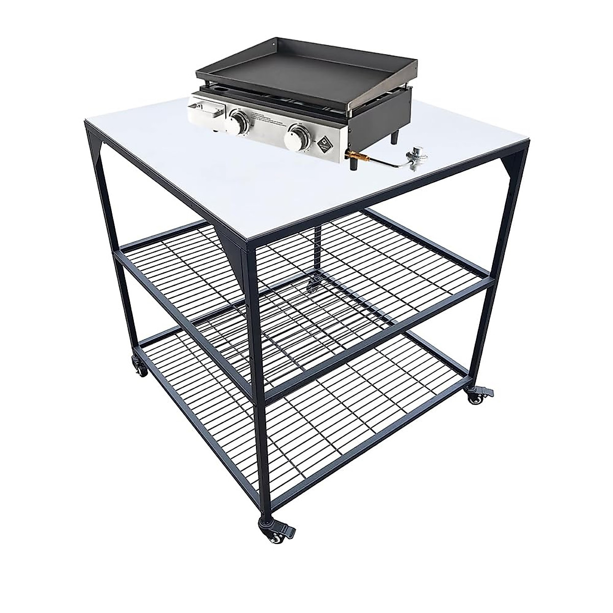 JAQKITU Movable Food Prep and Work Cart Table Stainless Steel Grill Cart Modular Table with Wheels Commercial Kitchen Table Heavy Duty Grill Cart Outdoor Cart