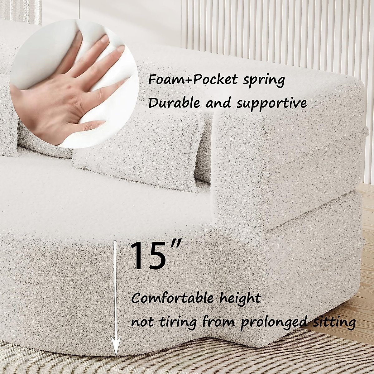 LITVZ Folding Sofa Bed Queen, Lazy Floor Sofa Couch with 8 Inch Folding Mattress, 2-in-1 Convertible Foam Compressed Sofa Fold Out Couch Bed for Adults (White)