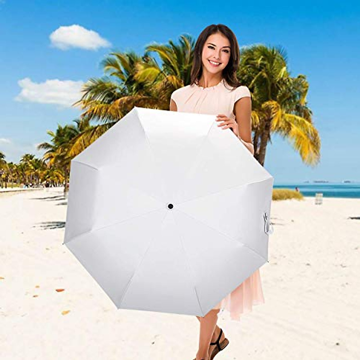 Cuby UV Sun Umbrella Compact Folding Travel Umbrella Auto Open and Close for Windproof, Rainproof & 99.98% UV Protection Parasol with Black Anti-UV Coating (White)